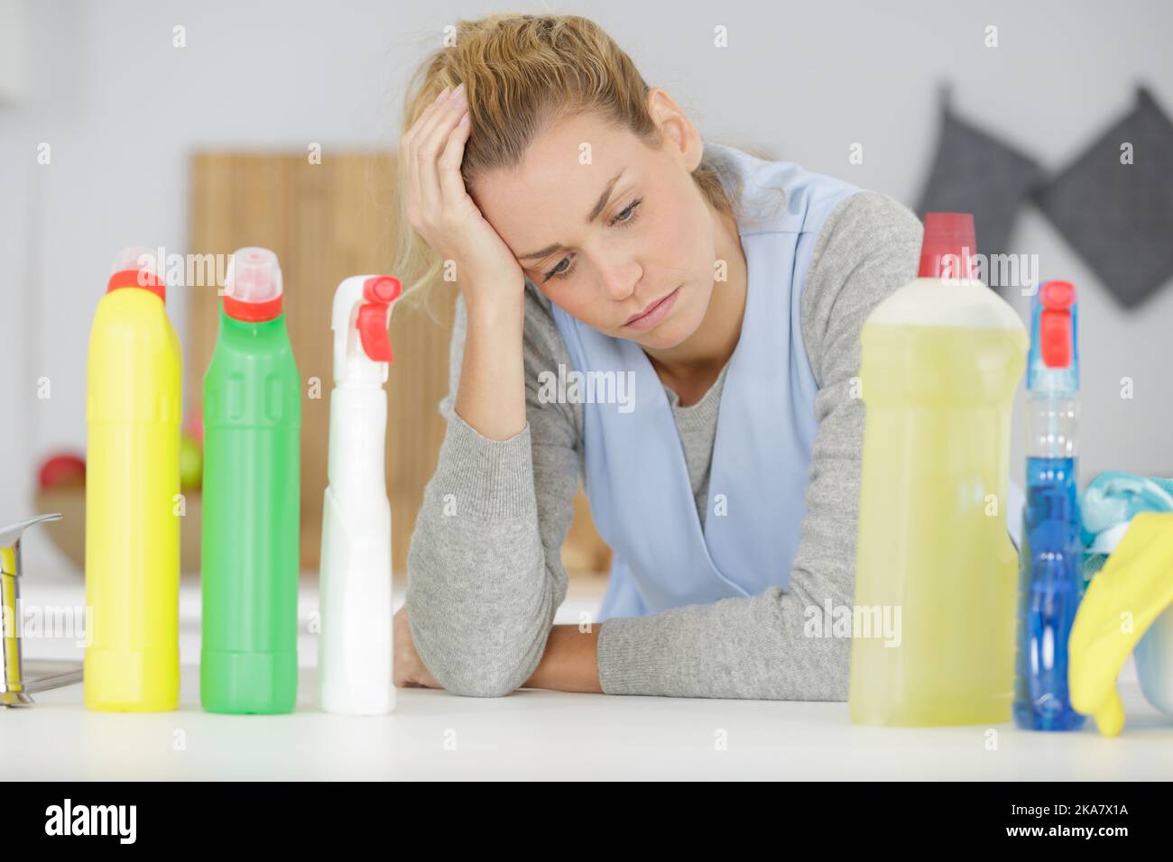 a tired young woman after work Stock Photo - Alamy