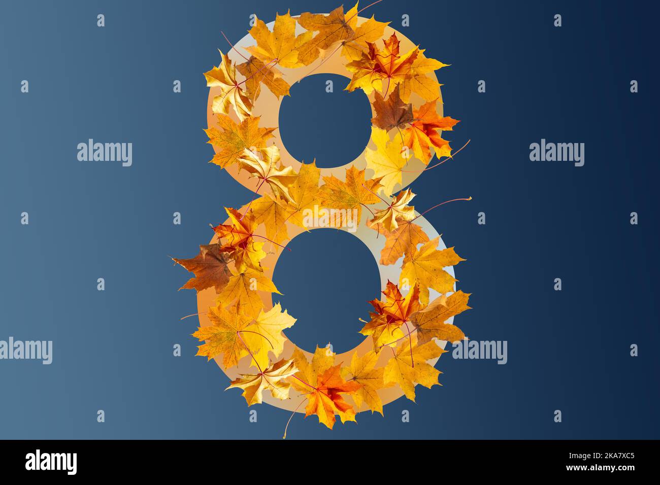 Number 8 of colorful autumn leaves. Cardinal number seven mades of fall ...