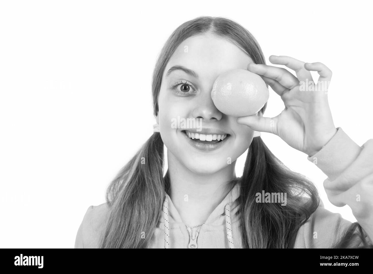 happy teen girl with lemon citrus fruit. vitamin and dieting. child ...