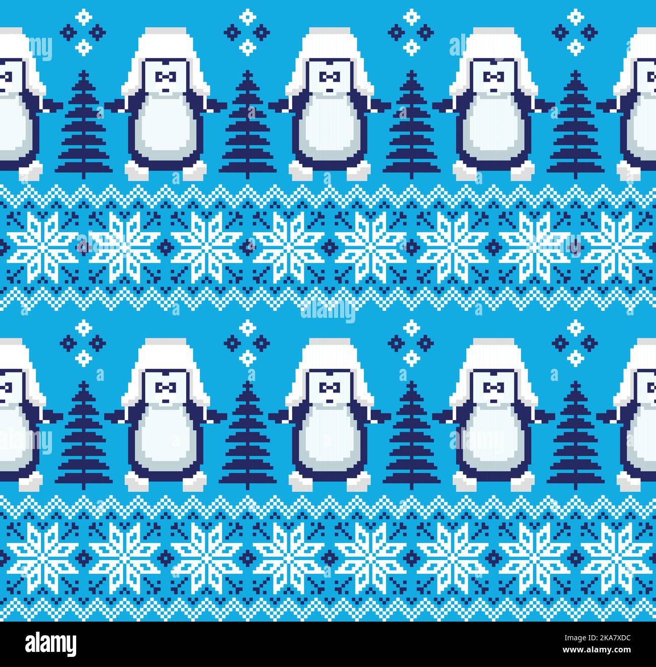New Year's Christmas pattern pixel in penguins vector illustration EPS ...