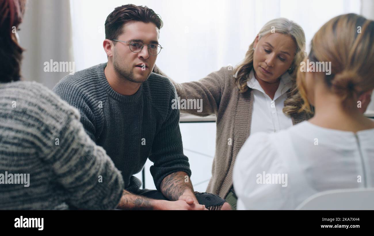 Support, help and therapy group of people in circle for mental health ...