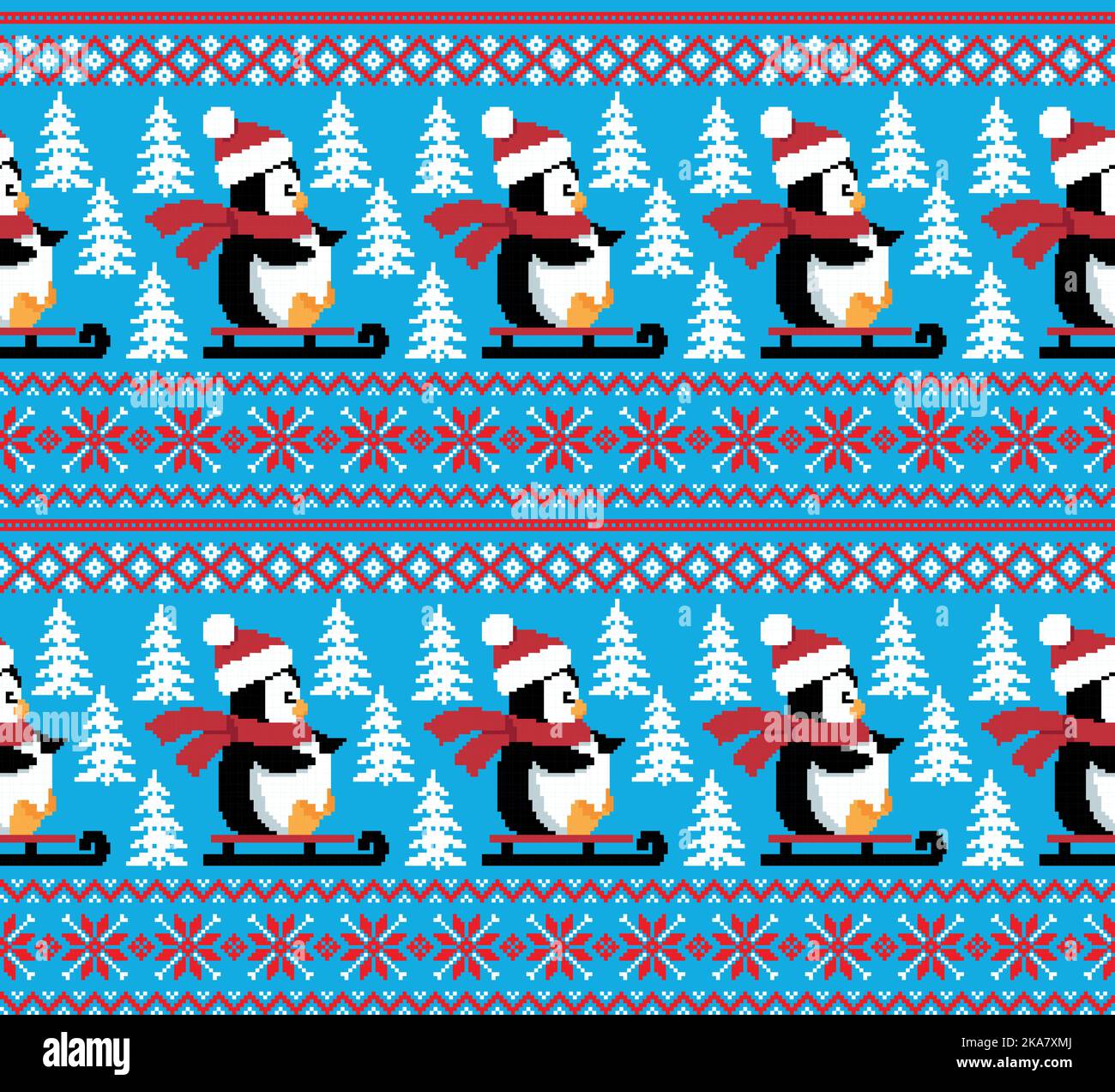 New Year's Christmas pattern pixel in penguins vector illustration EPS Stock Vector Image & Art ...