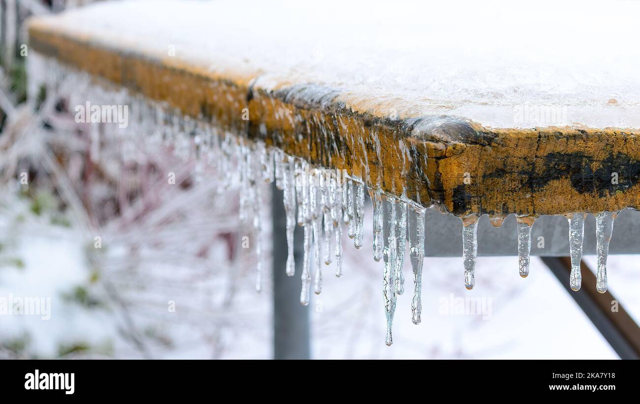 Toronto, Canada, freezing rain covering diverse surfaces in outdoor ...