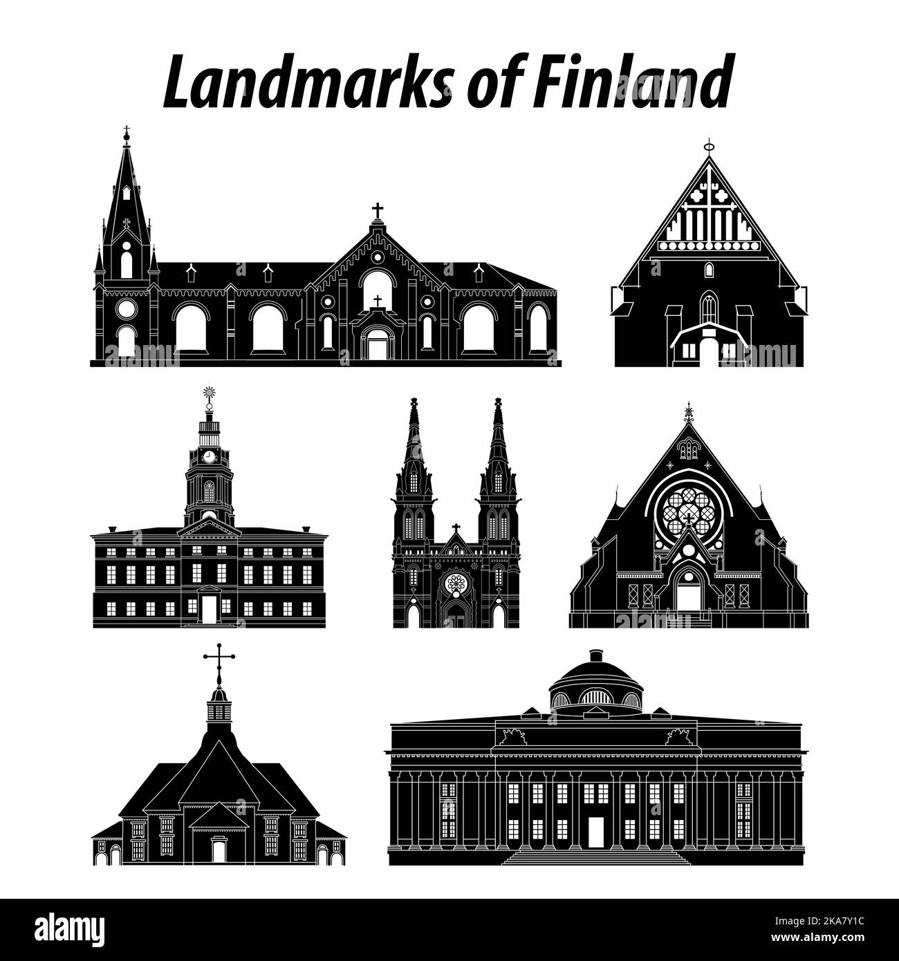 set of Finland famous landmarks by silhouette style,vector illustration ...