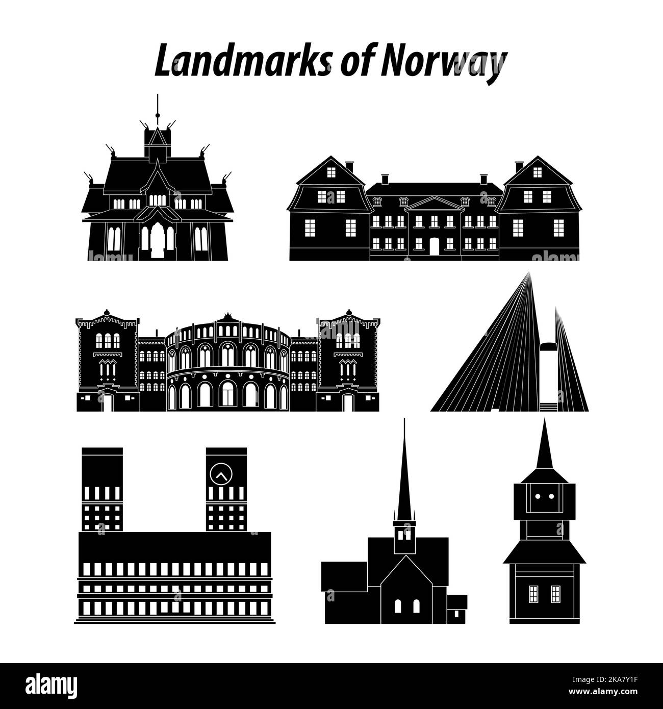 set of Norway famous landmarks by silhouette style,vector illustration ...