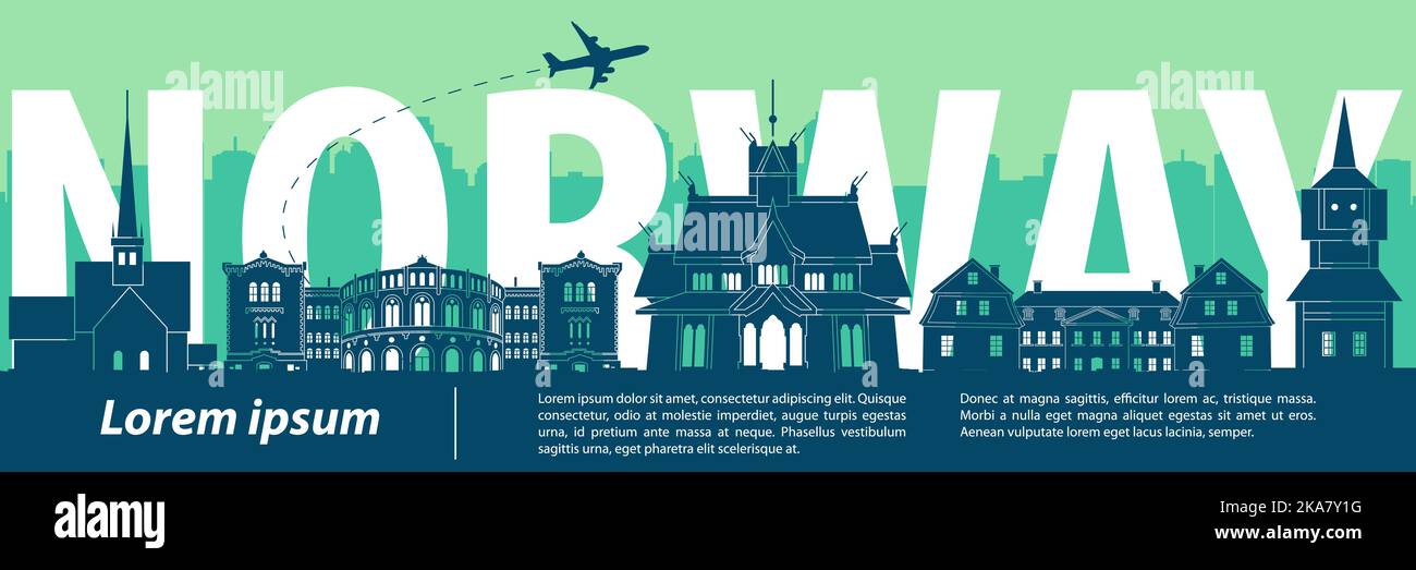 Norway famous landmarks by silhouette style,vector illustration Stock ...