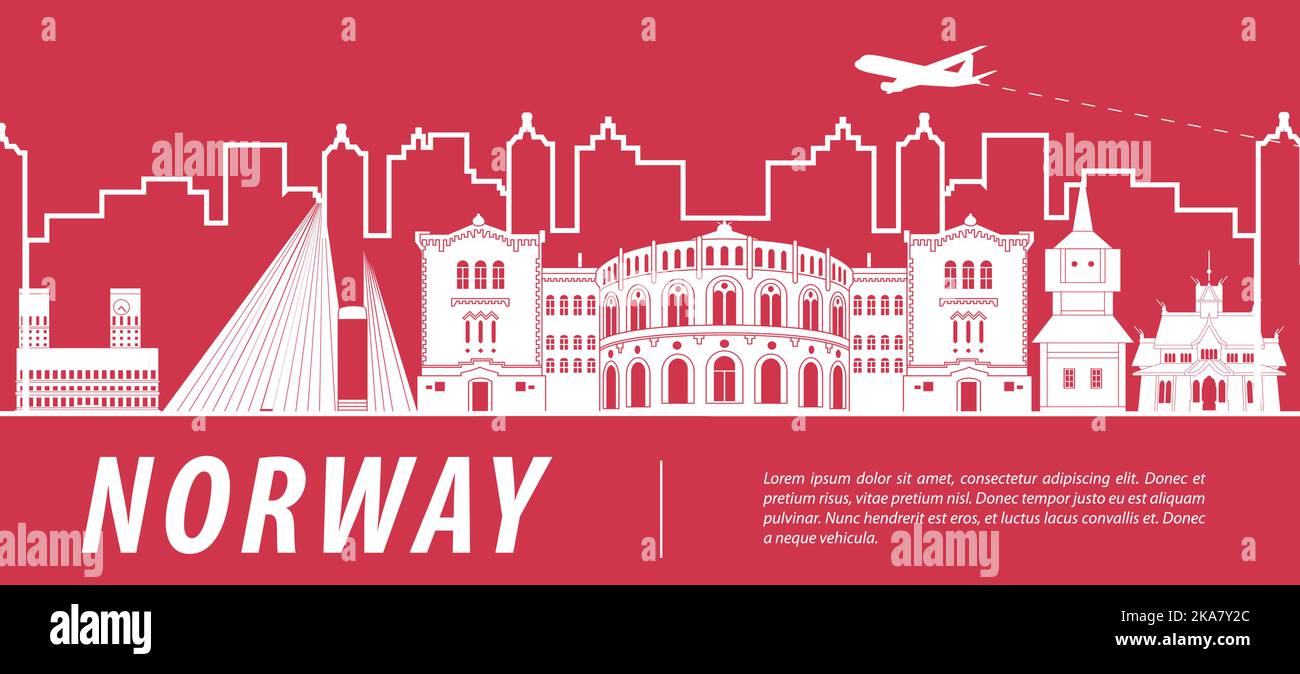 Norway famous landmarks by silhouette style,vector illustration Stock ...