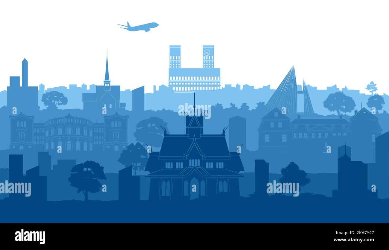 Norway famous landmarks by silhouette style,vector illustration Stock ...