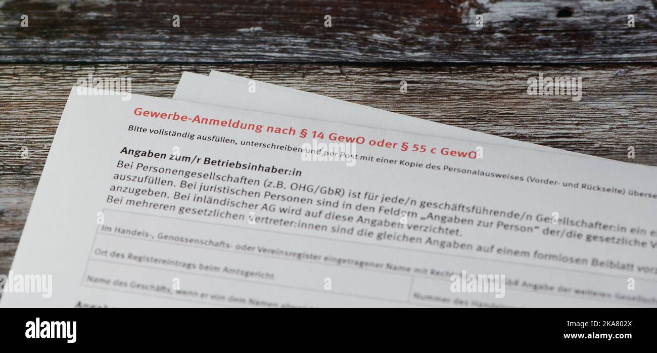 Close Up Of German Business Registration Form Stock Photo - Alamy