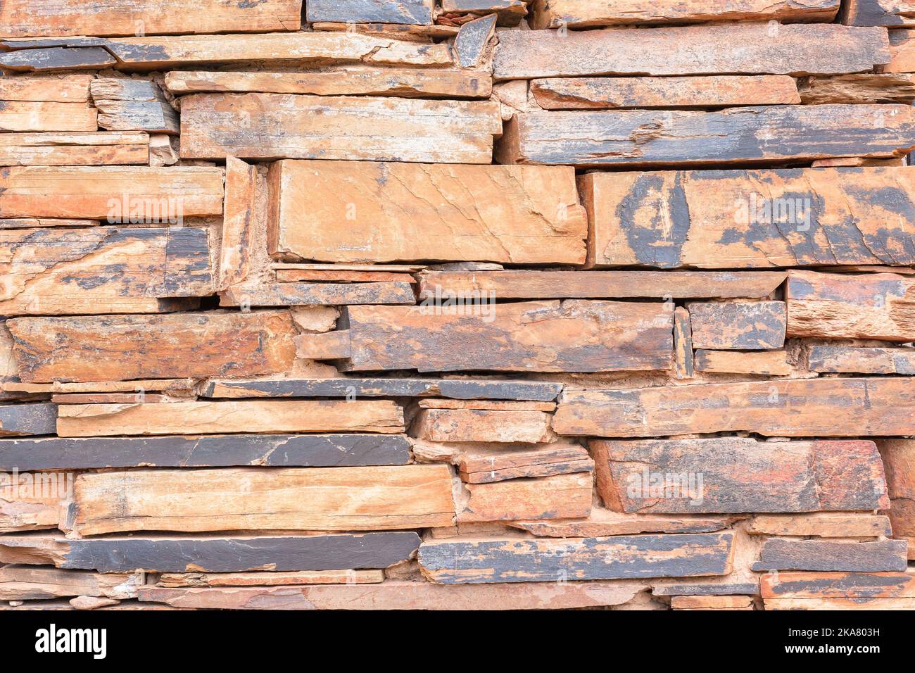 Stone slate wall closeup detail of different piece sizes on ...