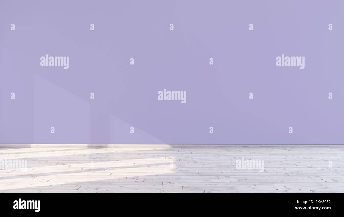 Empty light lilac wall and sunlight through window in a nursery concept ...