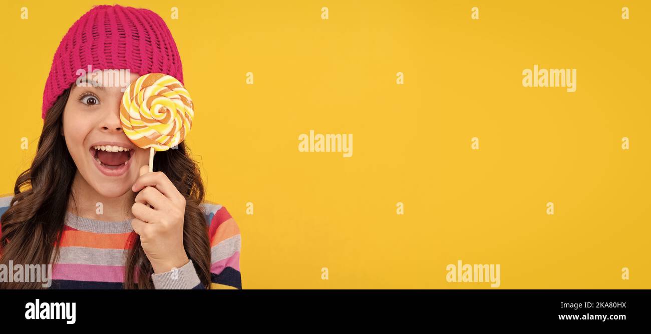 concept of dental health. sweet tooth. yummy. happy teen girl hold ...