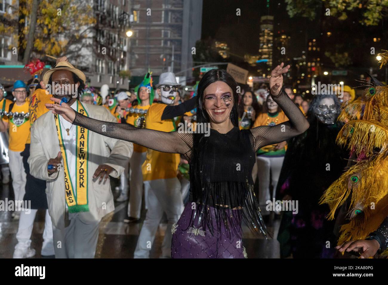 New York, United States. 31st Oct, 2022. Members of a Samba group ...