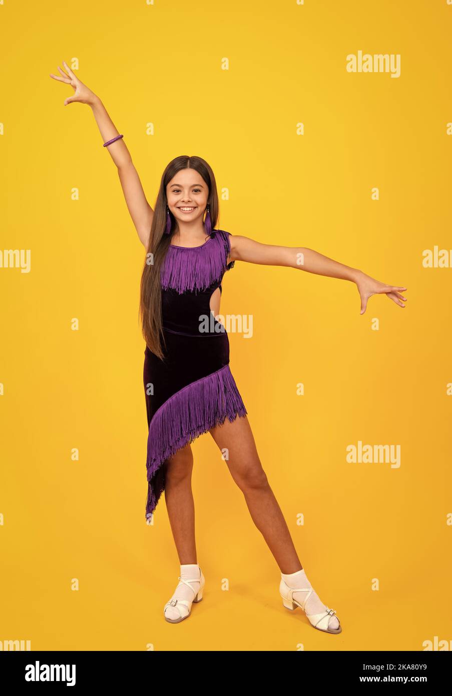 Teen girl dancing rumba, samba cha-cha-cha. Ballroom dance school for ...