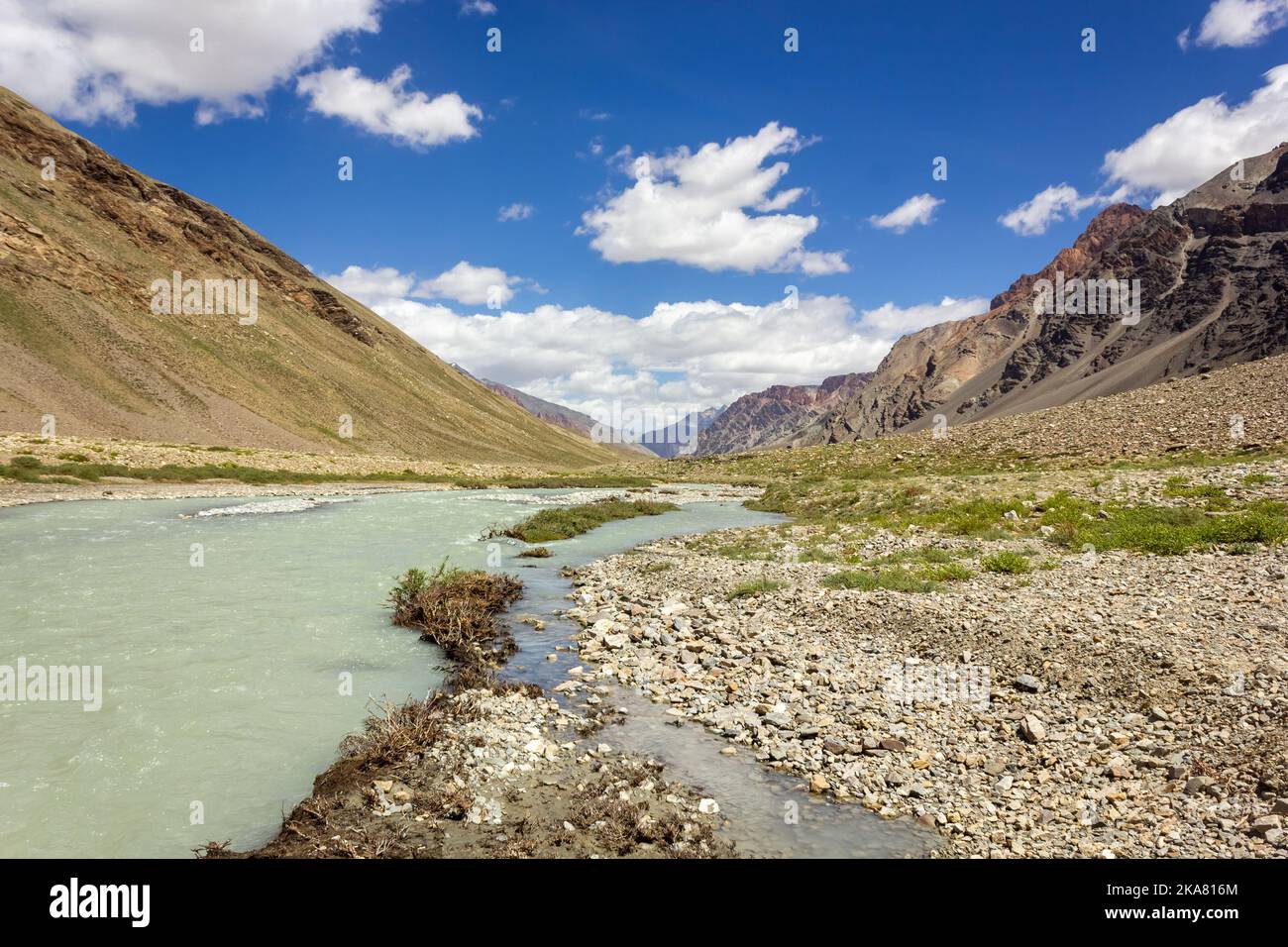 Beautiful panoramic landscape of the mountains of the Zanskar range ...