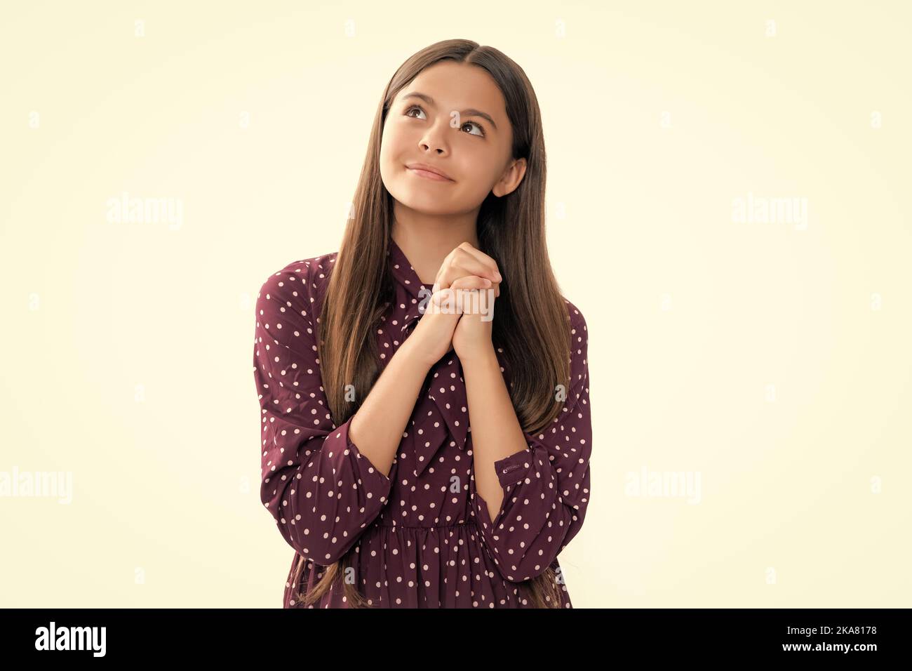 Portrait of happy smiling teenage child girl. Cute young teenager girl ...