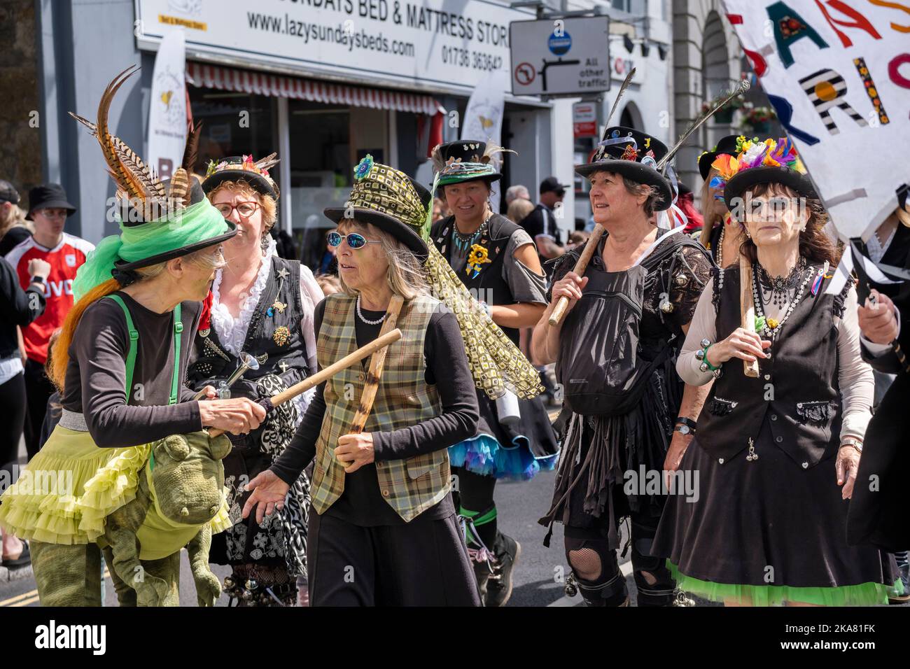 Dancers of the Pensans Penzance Morris in the Mazey Day parade in the ...