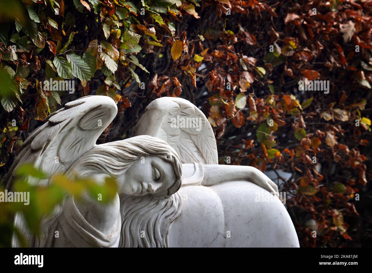 Kempten, Germany. 01st Nov, 2022. A gravestone with a figure of an ...