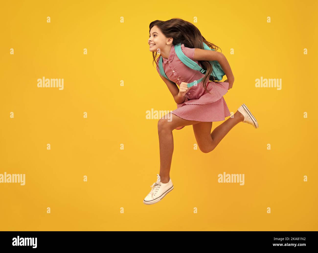 Amazed teen girl. Schoolgirl with backpack. Teenager student, isolated ...