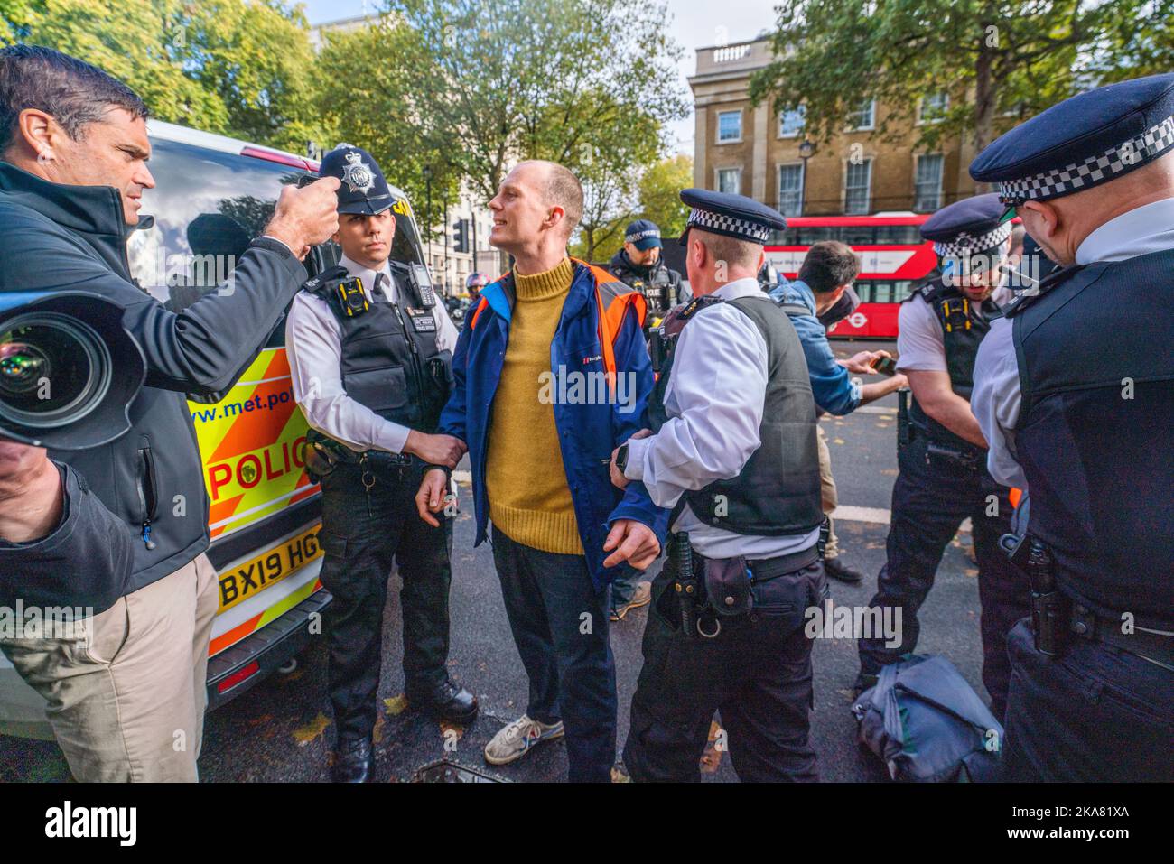 London UK. 1 November 2022. Police make arrests after protesters from ...