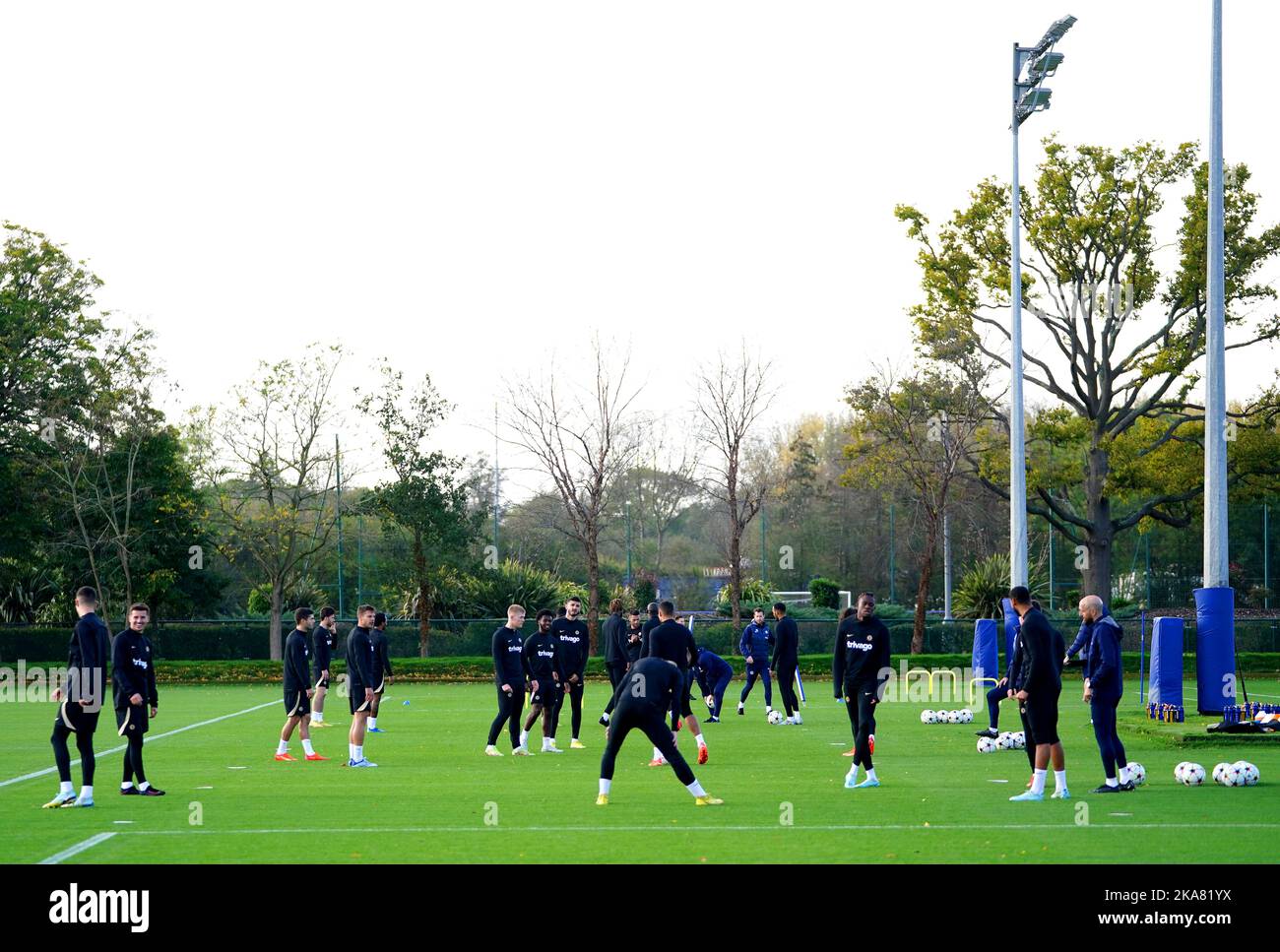 Chelsea players during a training session at Cobham Training Centre ...