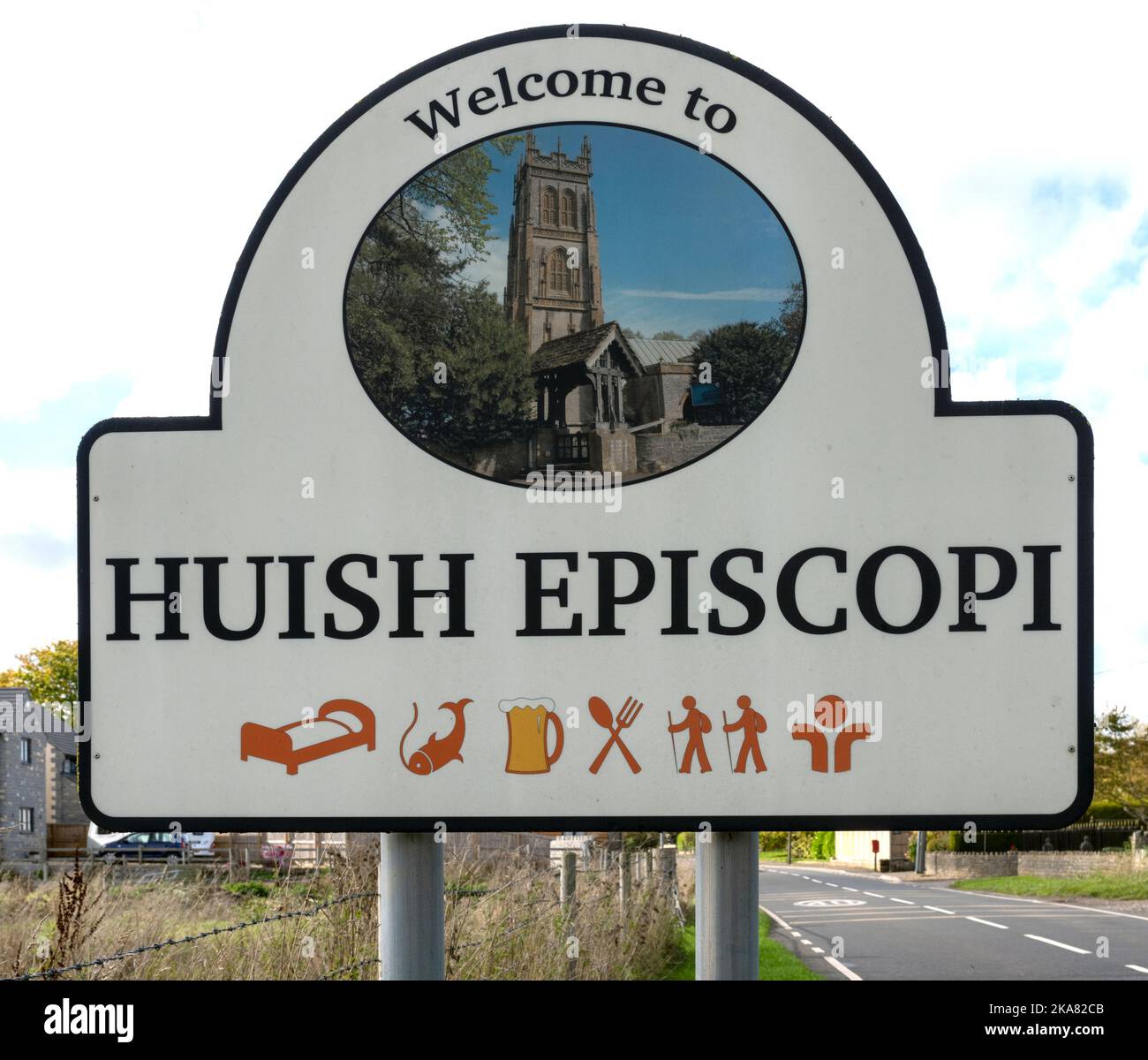 Welcome to Huish Episcopi sign, Huish Episcopi, Somerset, England, UK ...