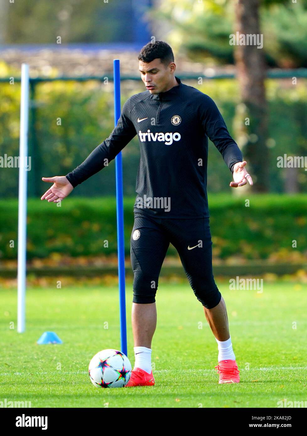 Chelsea's Thiago Silva during a training session at Cobham Training ...