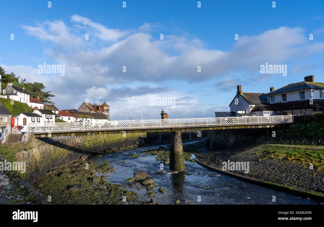 View of footbridge over the River Lyn at Lynmouth, North Devon, Devon ...