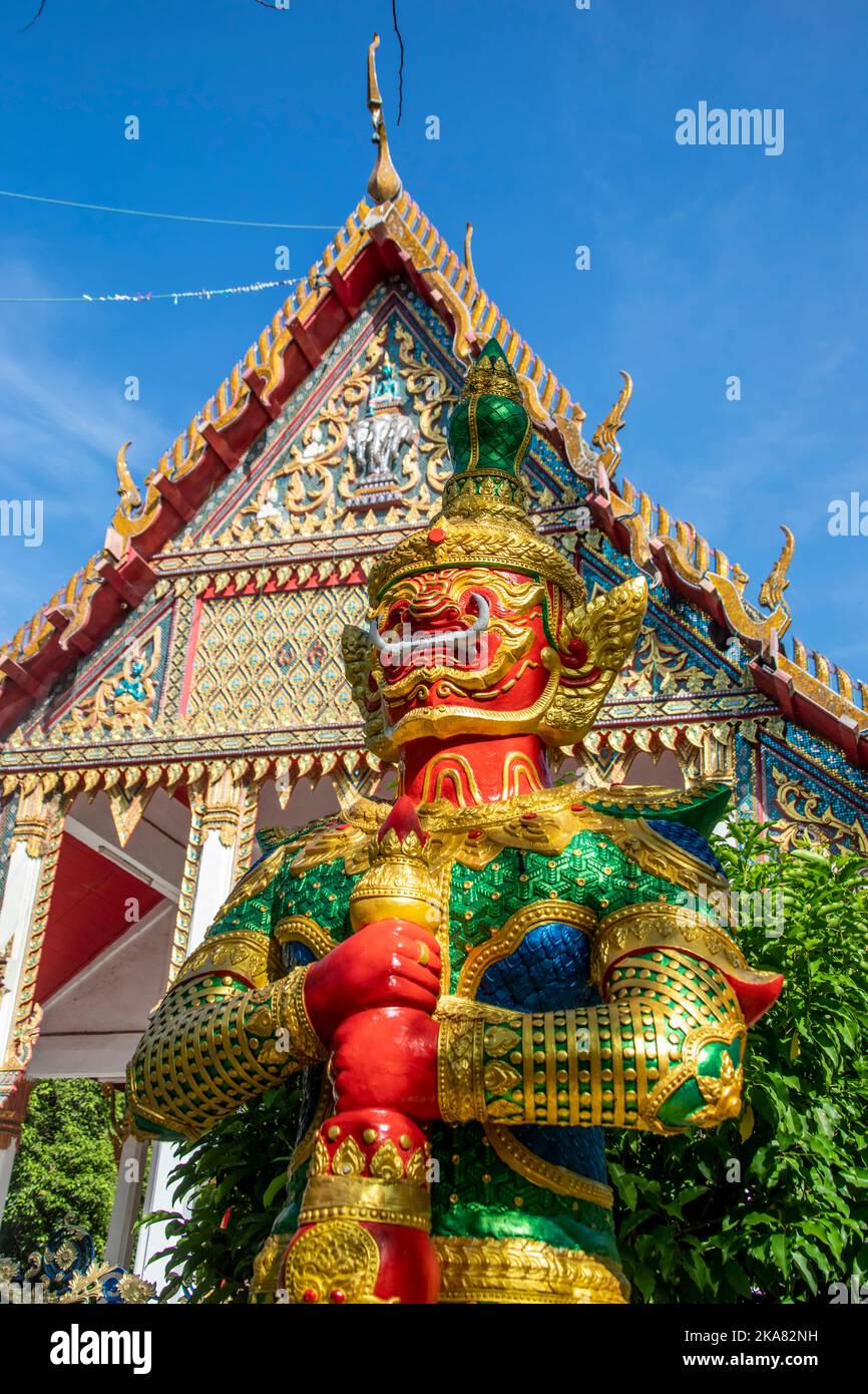 the Yaksha statue in front of Wat Pho Bang Khla in Chachoengsao ...
