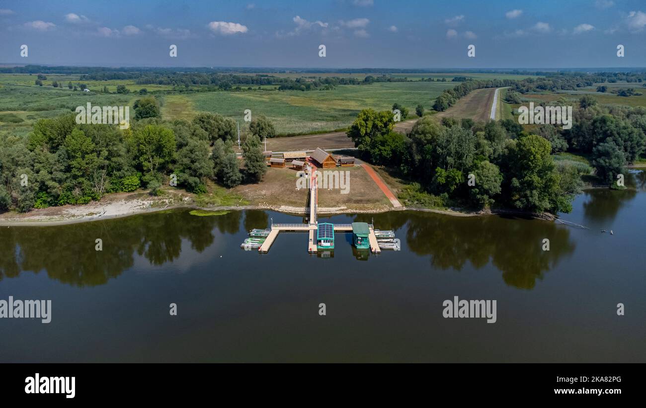 Aerial view of National Park Kopacki Rit during a Dunav low water level ...
