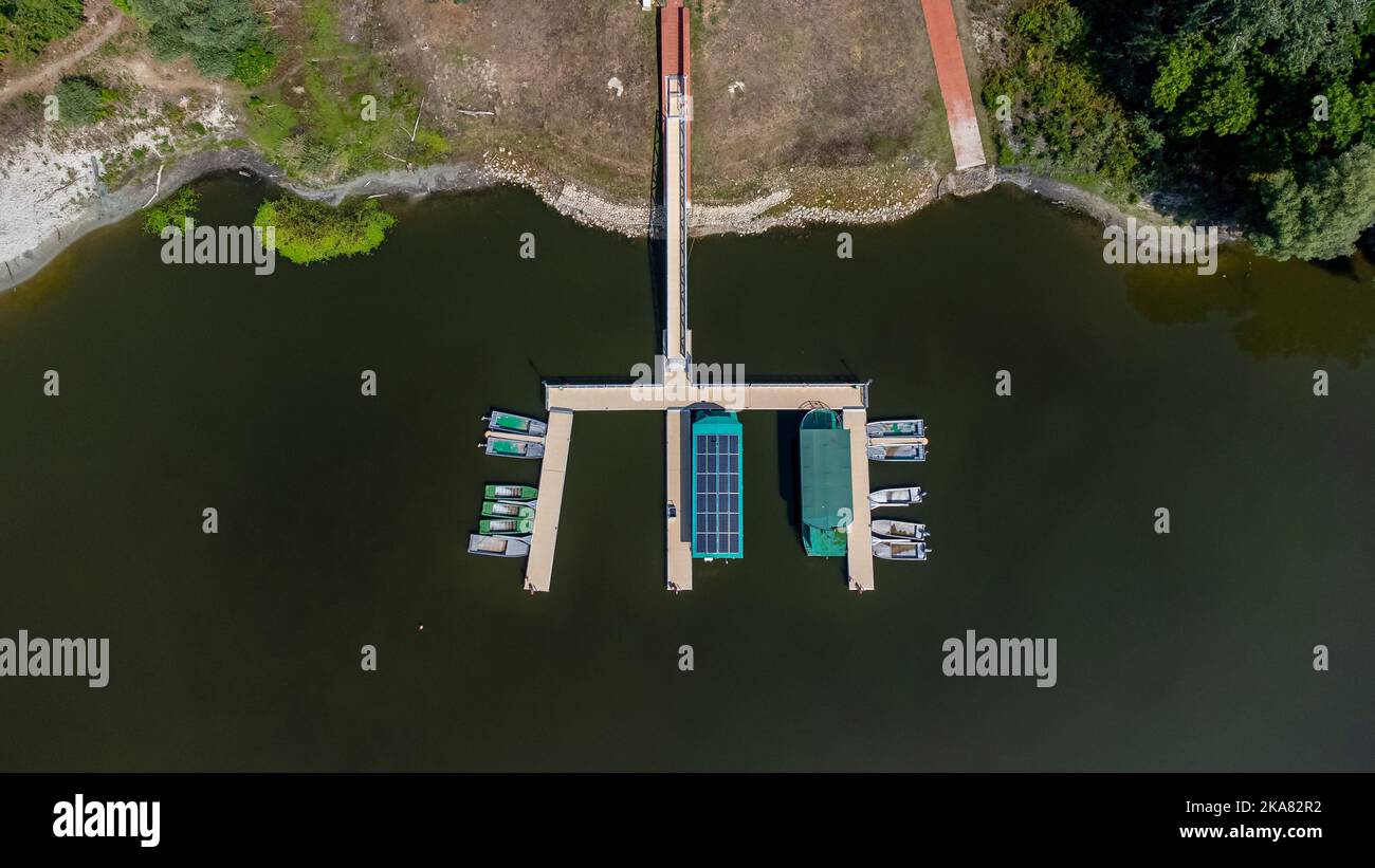 Aerial view of National Park Kopacki Rit during a Dunav low water level ...