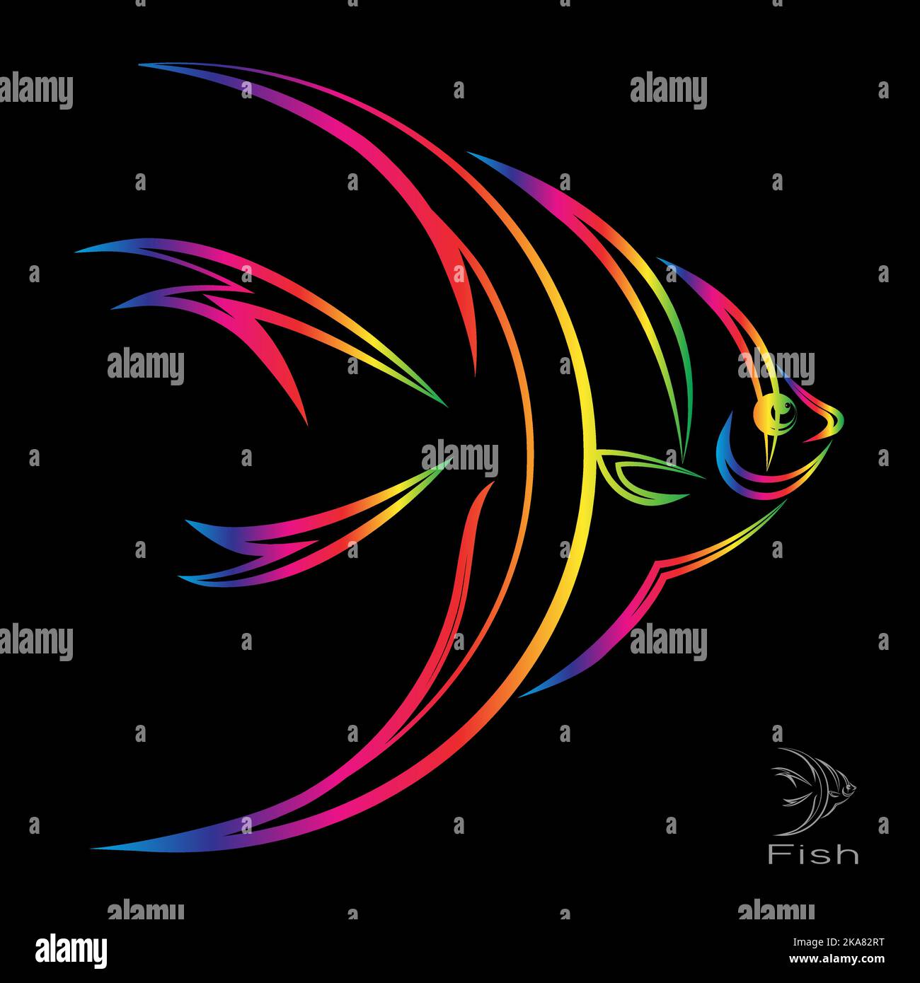 Vector image of an angel fish on black background. Easy editable ...