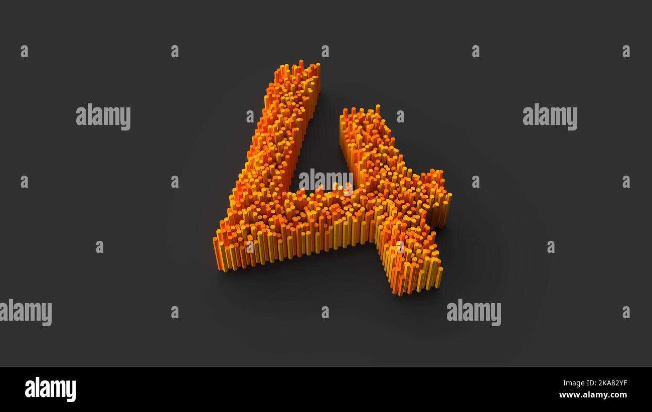 An illustration of a orange and red number 4 isolated over dark ...