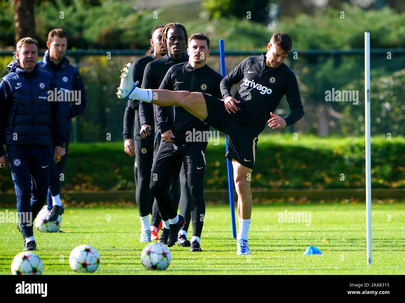 Chelsea's Cesar Azpilicueta, Mason Mount and Trevoh Chalobah during a ... Chelsea's Cesar Azpilicueta, Mason Mount and Trevoh Chalobah during a ...