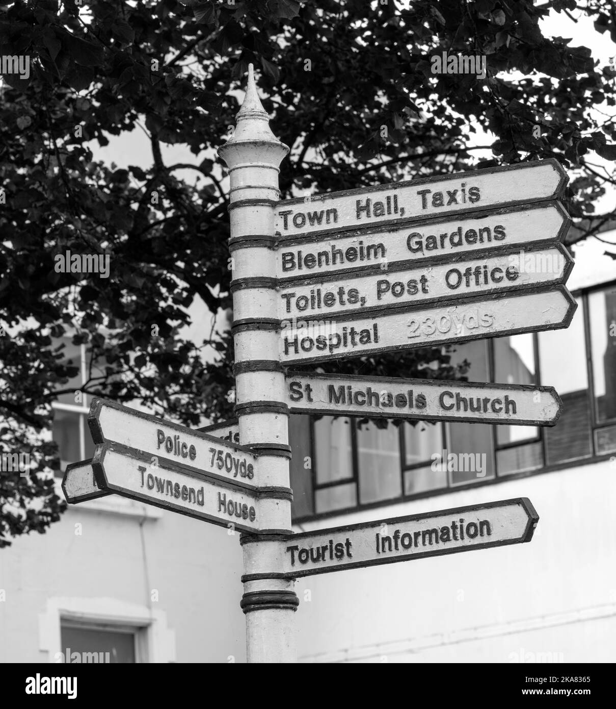 Traditional fingerpost in the town centre of Minehead, Somerset ...