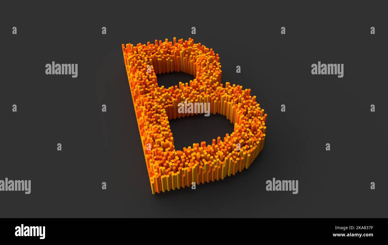 An illustration of a orange and red letter B isolated over dark ...