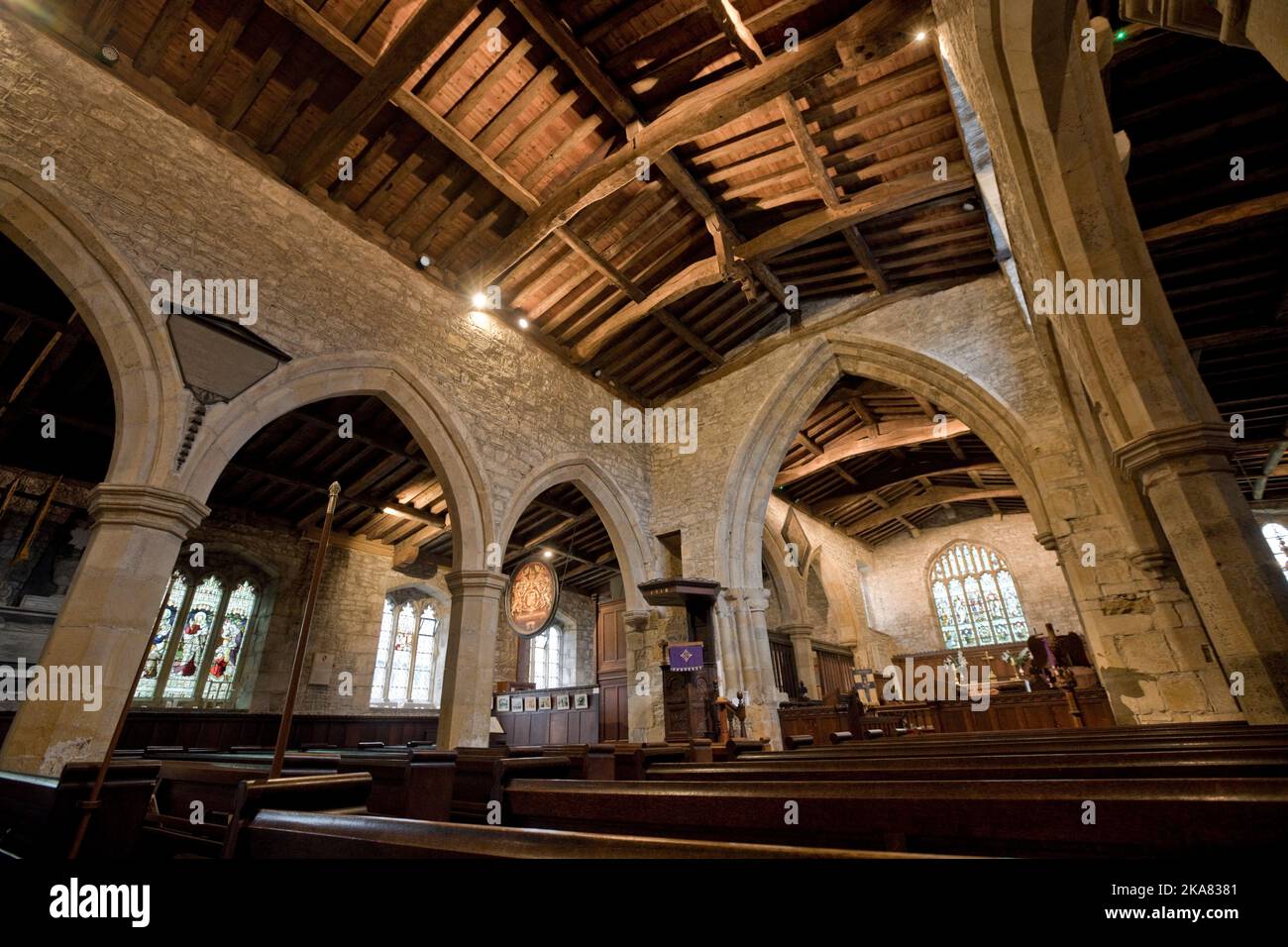 Inside the church of St Andrew in Grinton, North Yorkshire, England ...