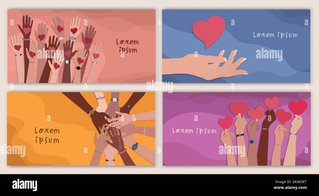 Banner with group of volunteer diversity people. Editable poster ...