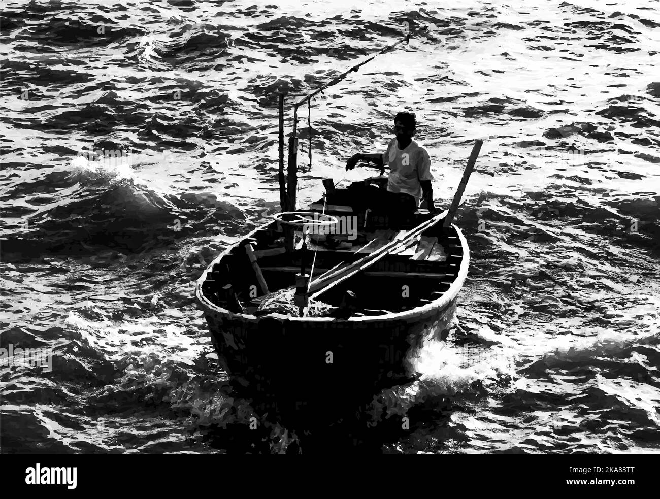 Coastal fishing boats are running through the waves in the sea Stock ...