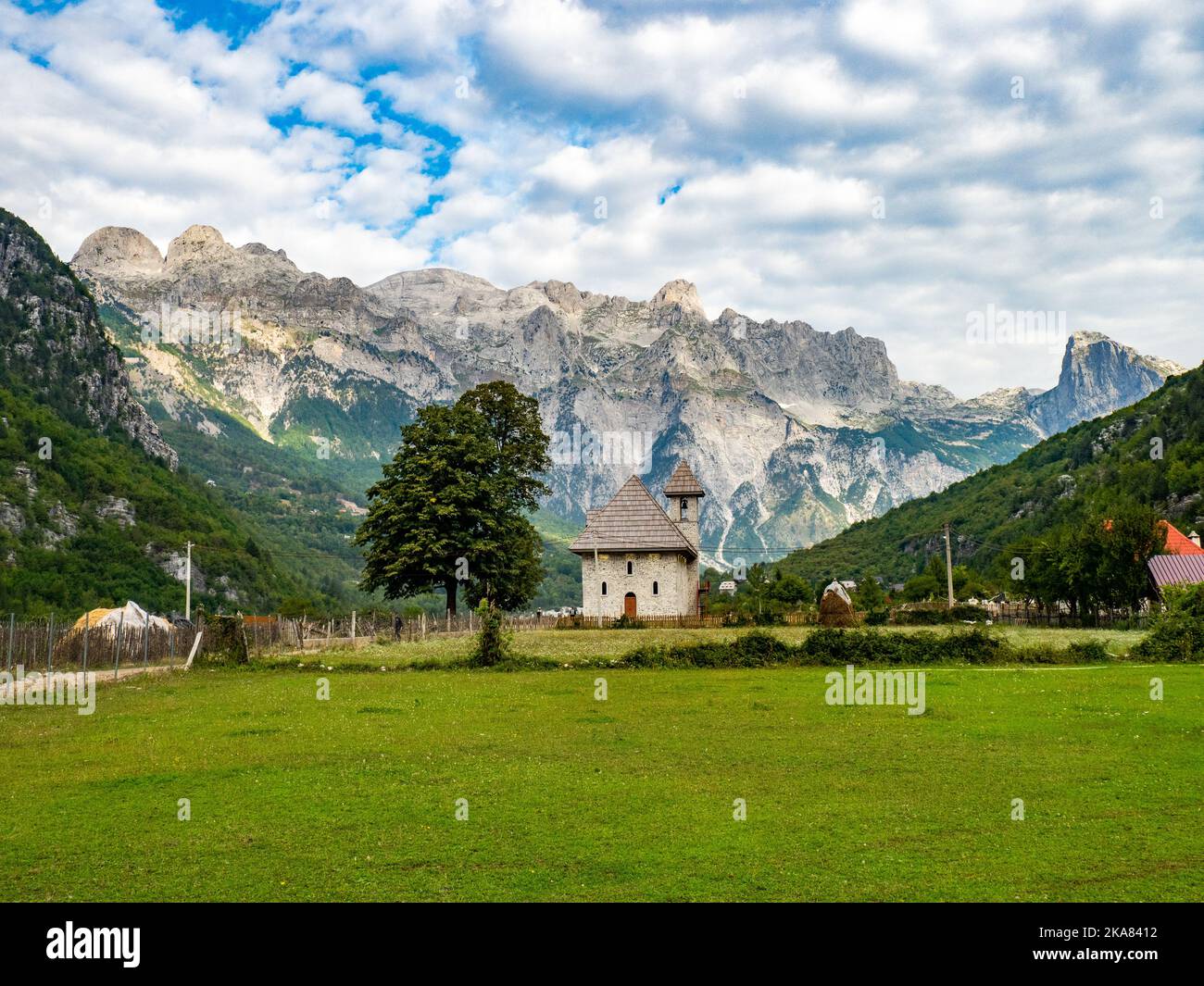 Theth Church in Theth valley in Albania Stock Photo - Alamy
