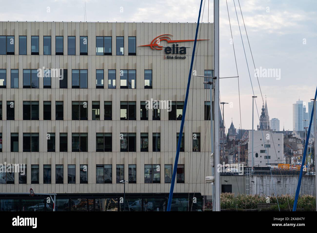 Neder-Over-Heembeek, Brussels, Belgium, 10 30 2022 - Harbor and facade of the Elia group, an ...