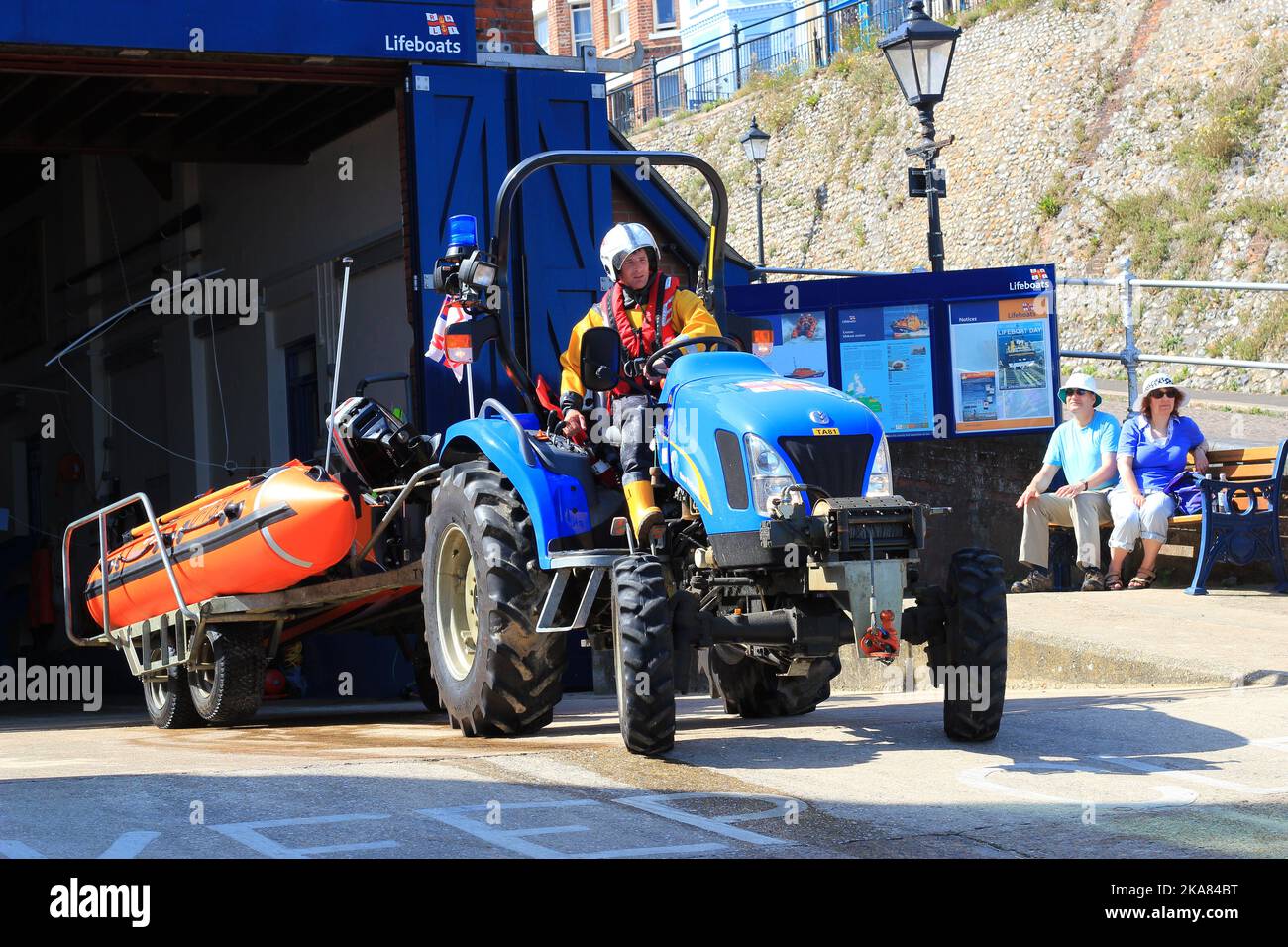 Inshore lifeboat being taken out of garage in Cromer, United Kingdom ...