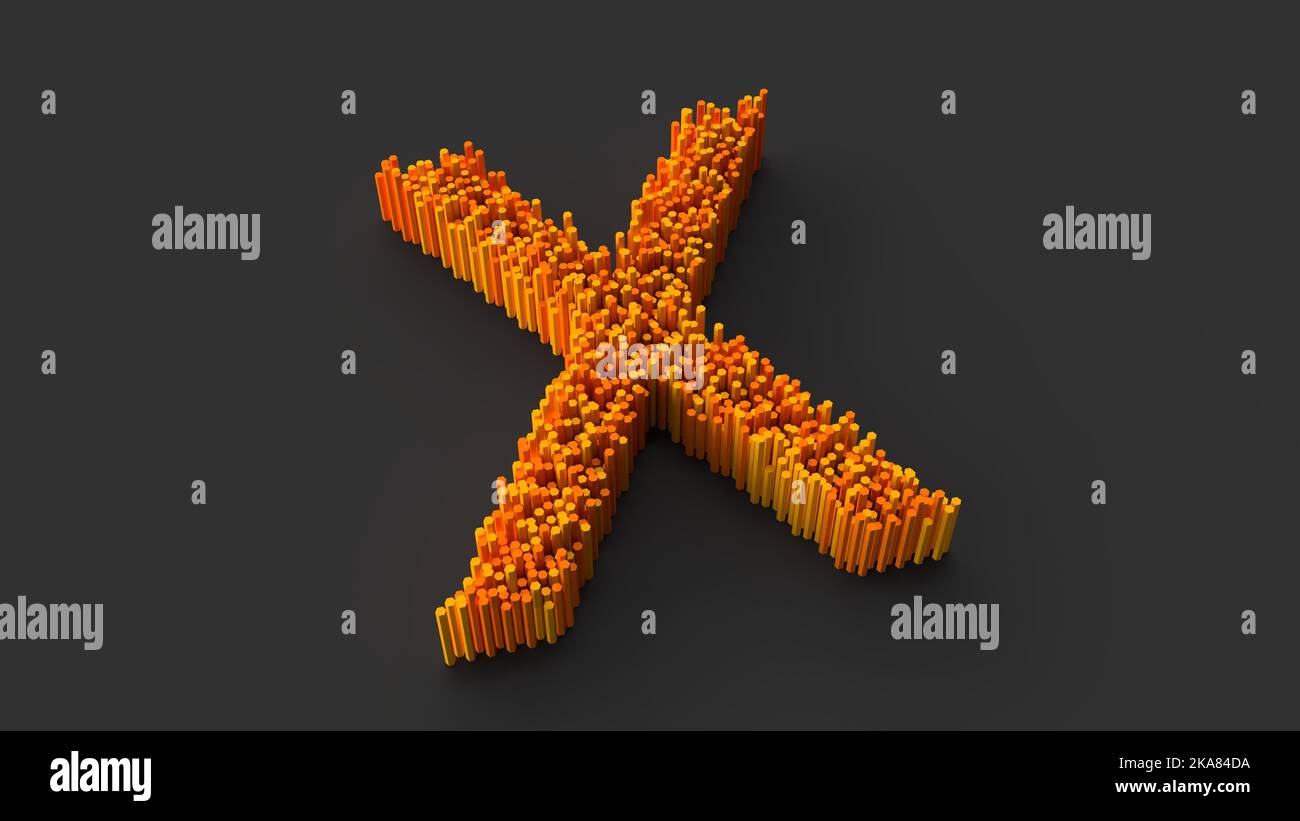 An illustration of a orange and red letter X isolated over dark ...
