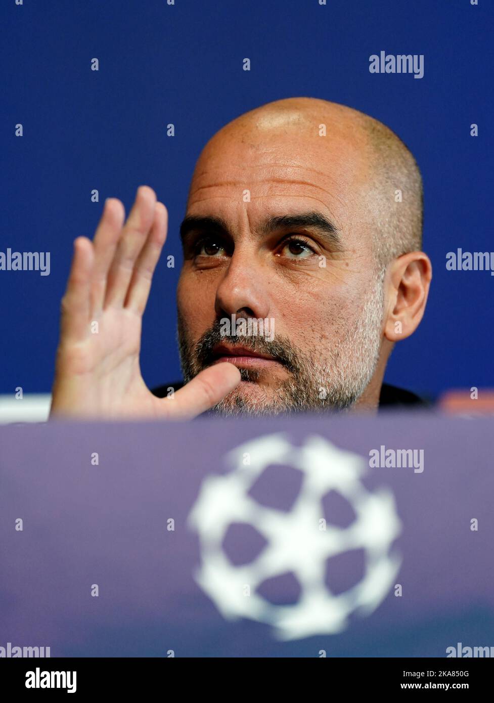 Manchester City manager Pep Guardiola during a press conference at the ...