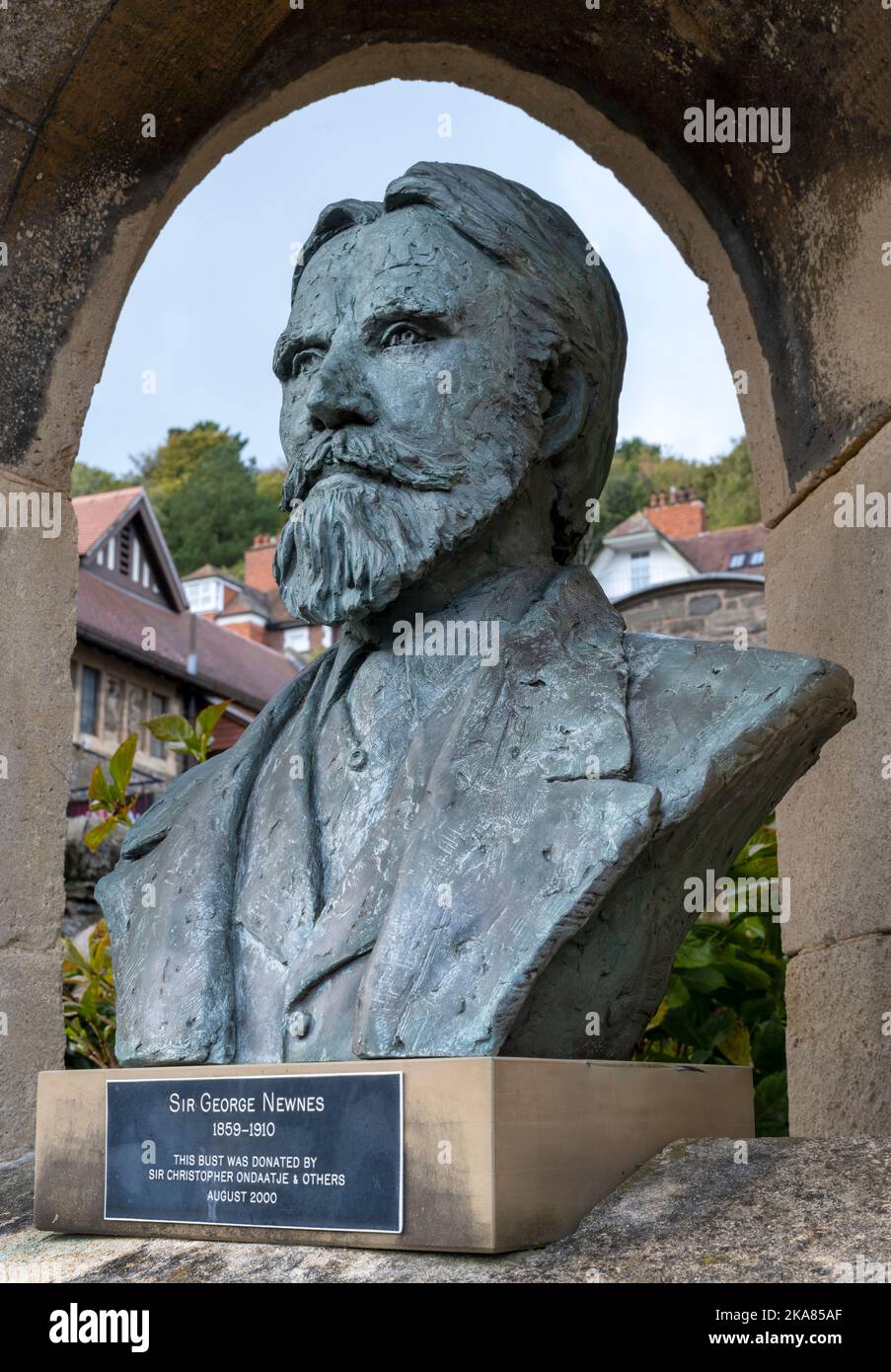 Bust of Sir George Newnes 1st baronet ,1851-1910, at the Town Hall, Lynton, North Devon, Devon ...