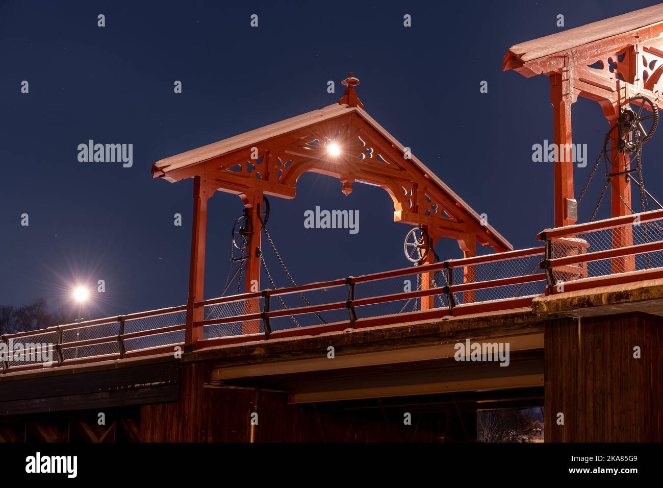 An old town bridge in Trondheim, Norway at night Stock Photo - Alamy