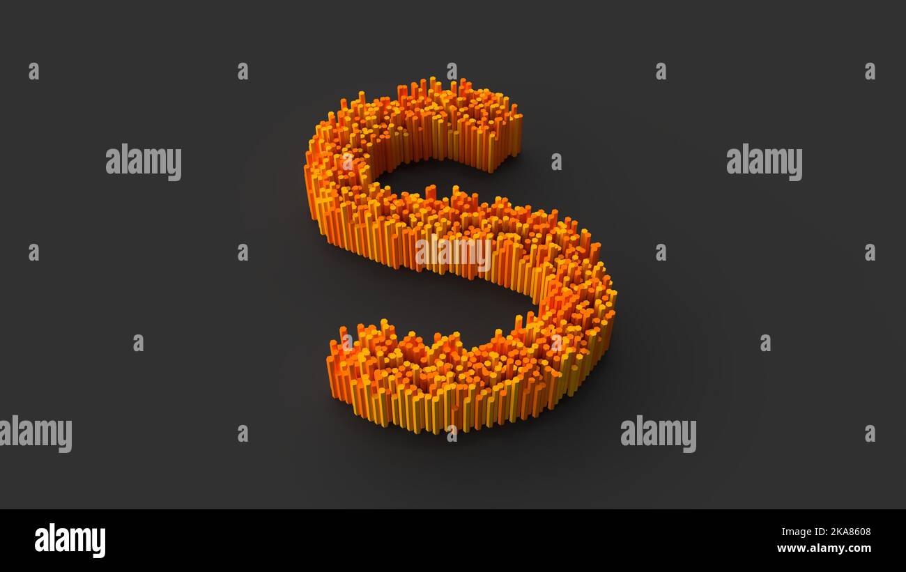 An illustration of a orange and red letter S isolated over dark ...