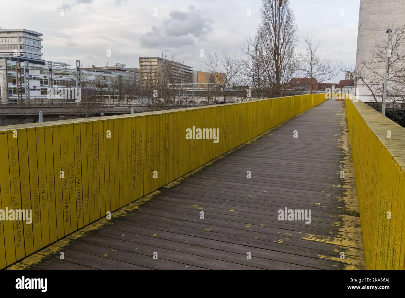 A pathway with yellow handrails connecting North and Center of ...