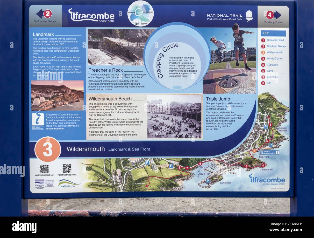 Tourist information board at Ilfracombe, North Devon, Devon, England ...