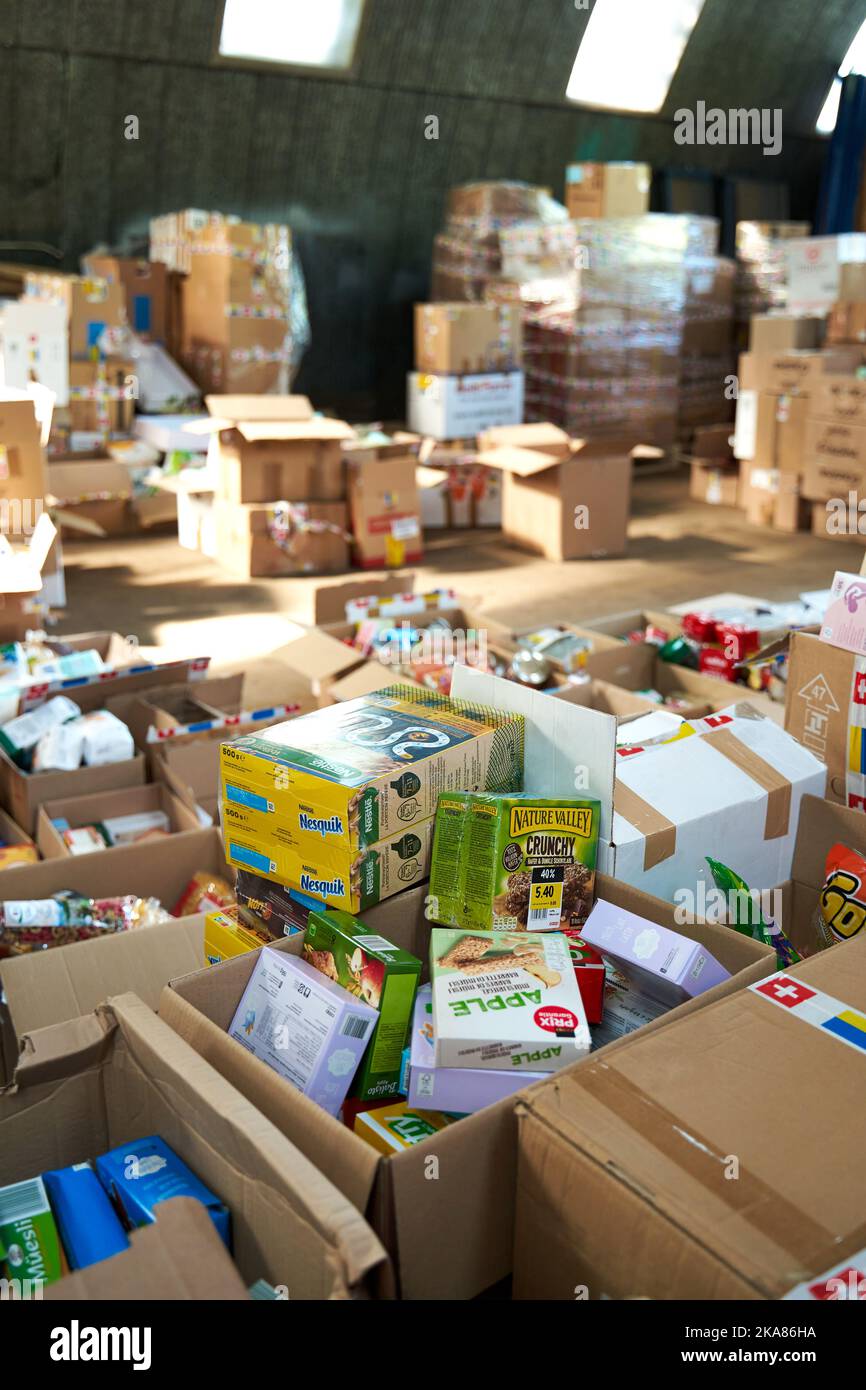 Food an hygiene humanitarian aid for Ukraine sorted in parcels before ...